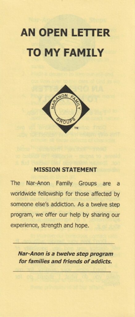 Nar-Anon An Open Letter To My Family – NAR-ANON FAMILY GROUPS